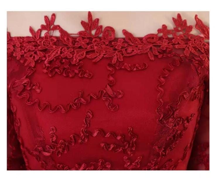 Ready Stock (NEW) Dark Red Short gown Night Gown Bride Gown Wedding ...