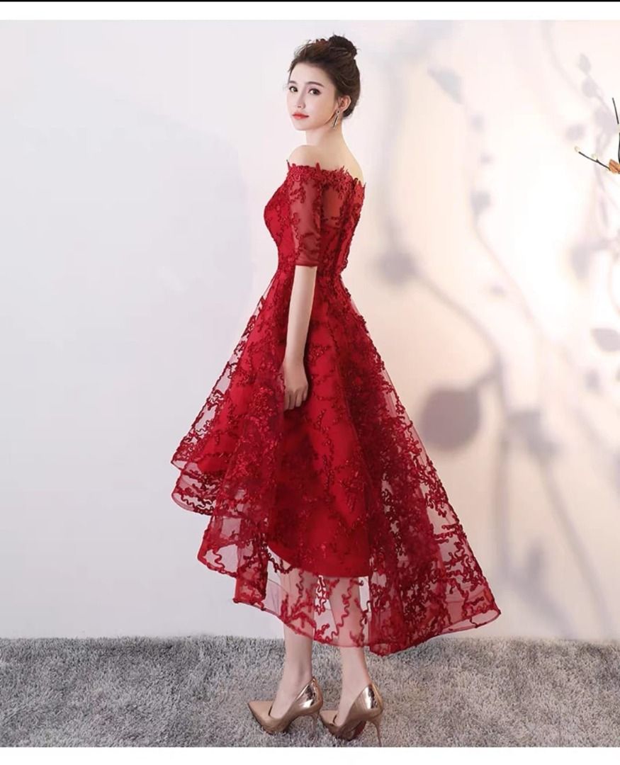 Ready Stock (NEW) Dark Red Short gown Night Gown Bride Gown Wedding ...