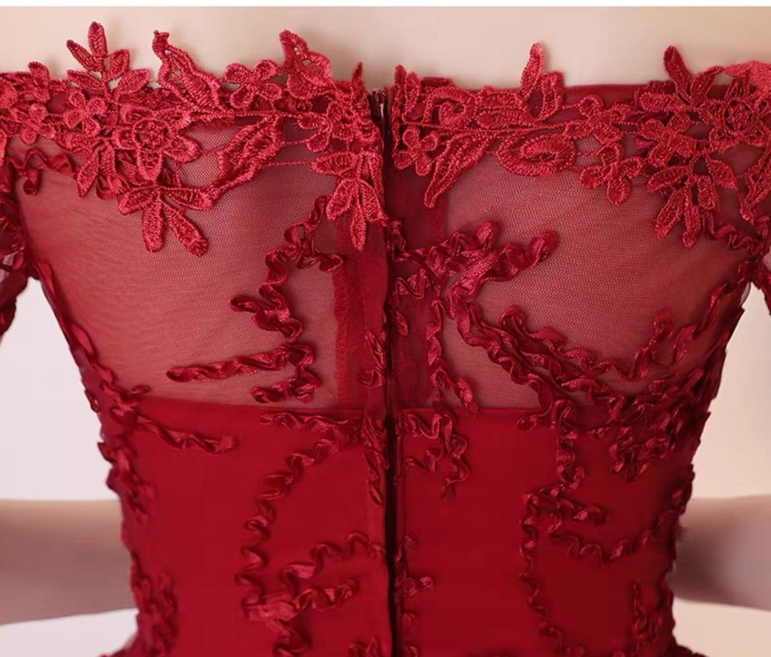 Ready Stock (NEW) Dark Red Short gown Night Gown Bride Gown Wedding ...