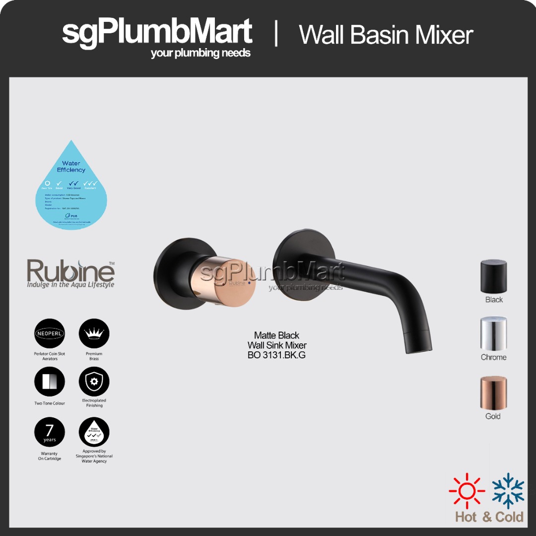 Rubine Bologna Wall Basin Mixer Tap 3131.BK Bathroom Wash Basin Hot ...