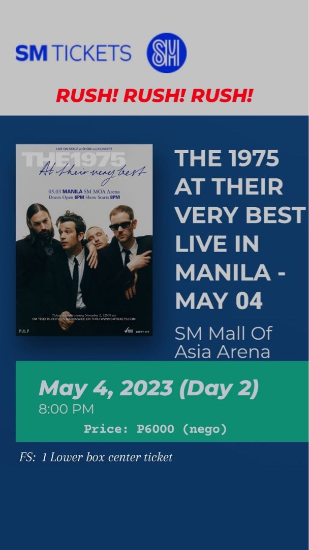 THE 1975 concert ticket, Tickets & Vouchers, Event Tickets on Carousell