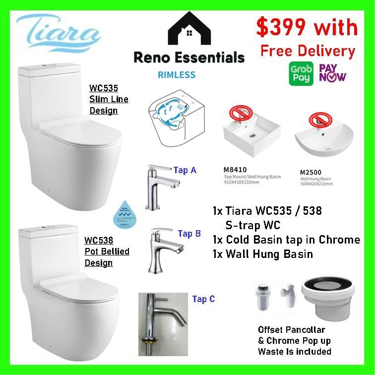 Tiara Toilet bowl bathroom package WC535 WC538 wall hung basin basin ...