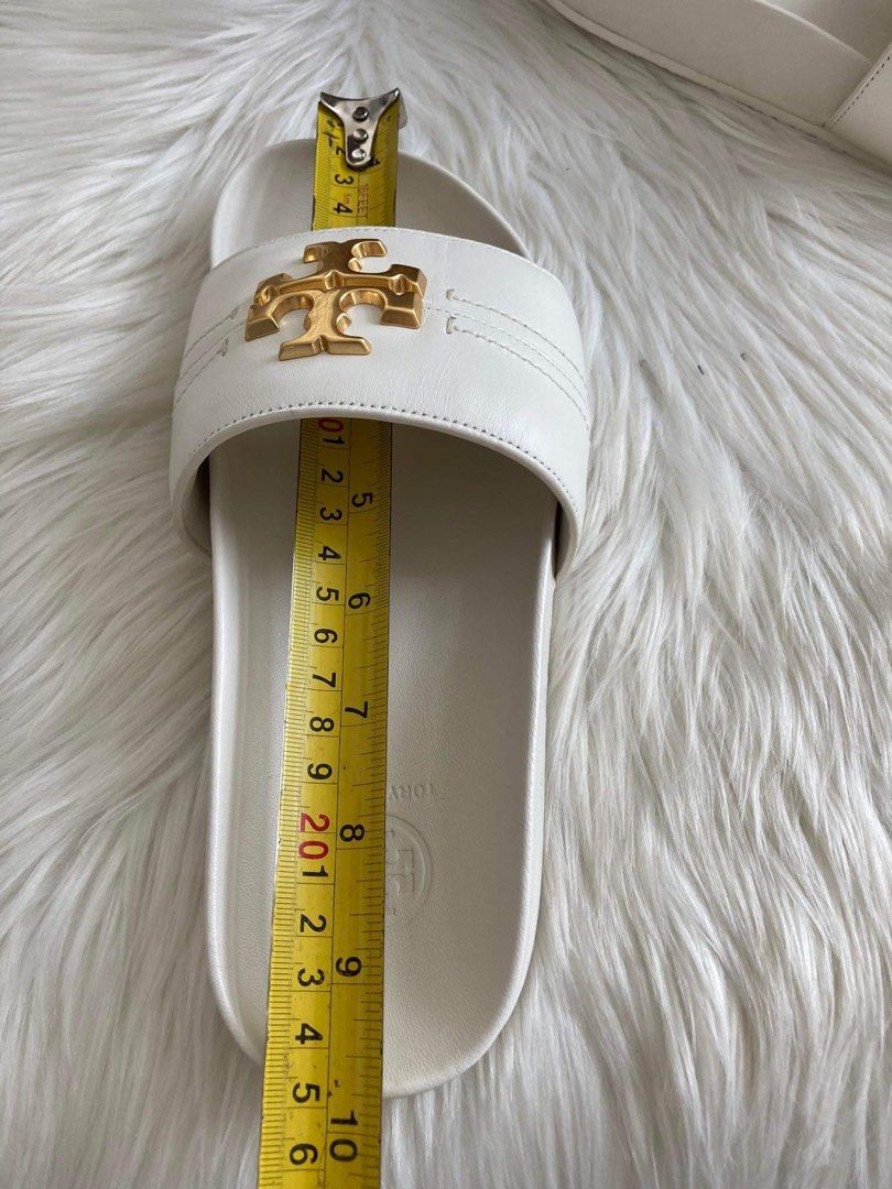 Tory Burch Everly Calf Leather Anatomic Cloud White Slides Sandals Size ...
