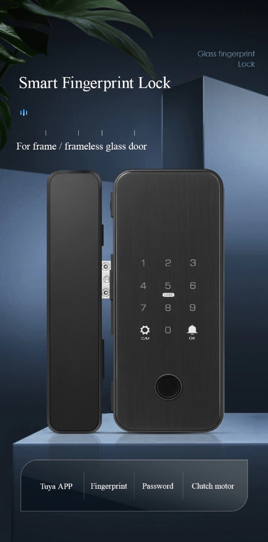 TUYA Smartlock Fingerprint Glass Door/ Wooden Door/Steel Door Lock, Furniture & Home Living ...