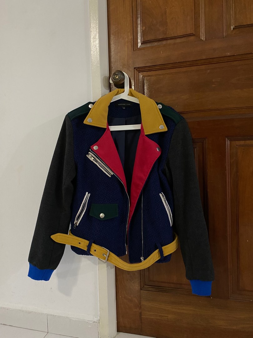 Vintage Colorblock Moto Jacket, Women's Fashion, Coats, Jackets and ...