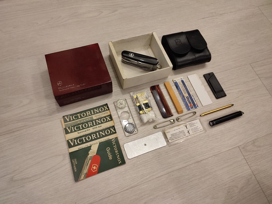 Vintage Victorinox Swiss Army Knife SOS Kit Large Black Swiss Champ ...