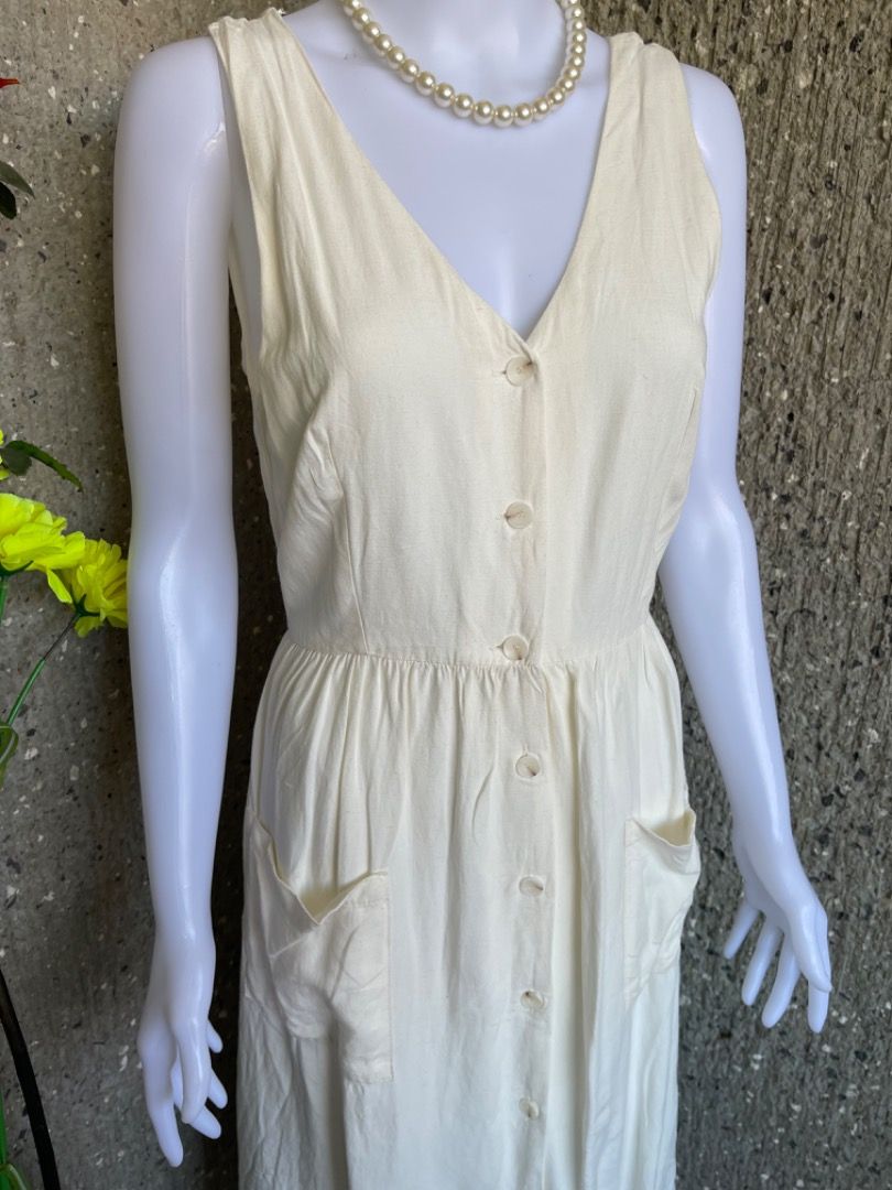 Zara Creamy White Linen Dress, Women's Fashion, Dresses & Sets, Dresses ...