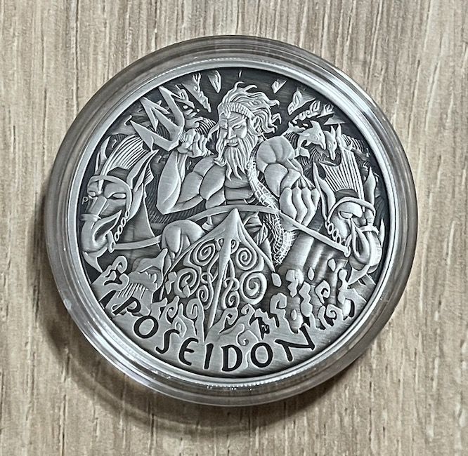 2021 Gods of Olympus Poseidon - 1 oz Silver Antiqued Coin Tuvalu ...