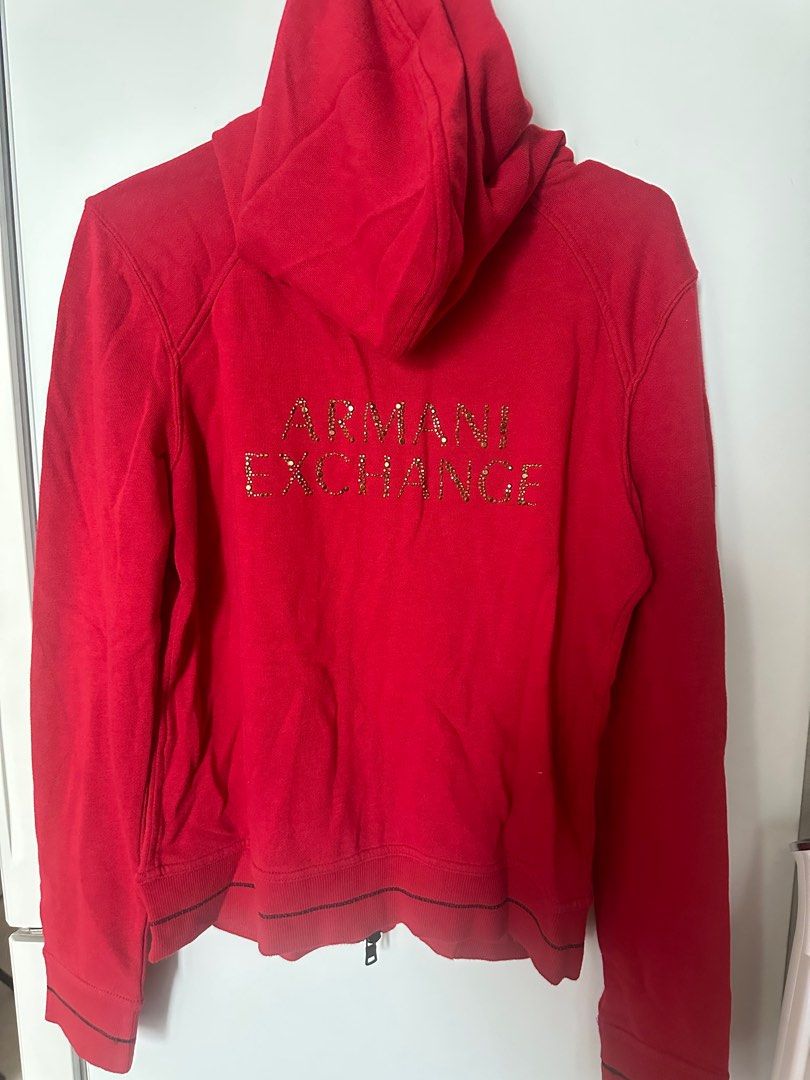 Armani Exchange red hoodie jacket, Women's Fashion, Coats, Jackets and ...