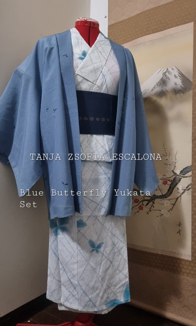 Blue Butterfly Yukata Set, Women's Fashion, Dresses & Sets, Traditional ...