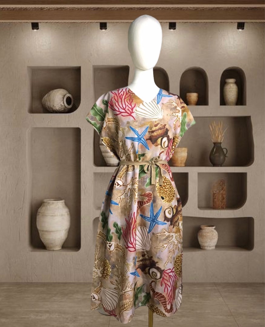 BNWT MERLOT SEA CREATURES PRINT LINEN MIDI DRESS, Women's Fashion ...