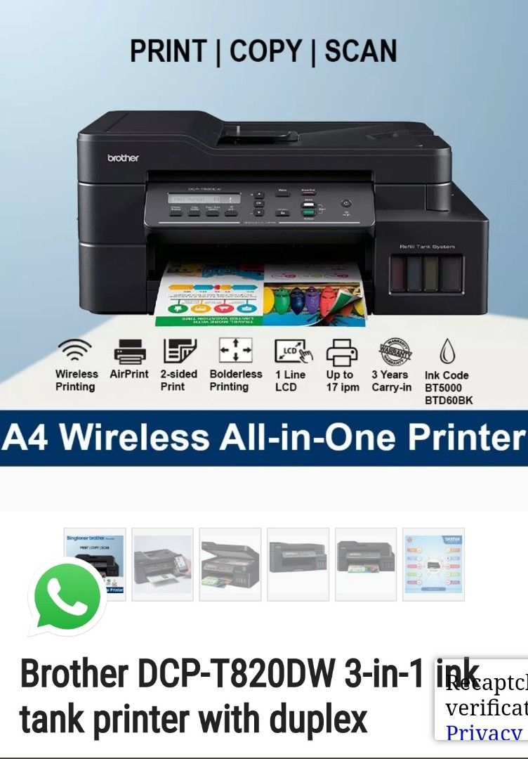 Brother DCP-T820DW 3-in-1 ink tank printer with duplex, Computers & Tech, Office & Business ...