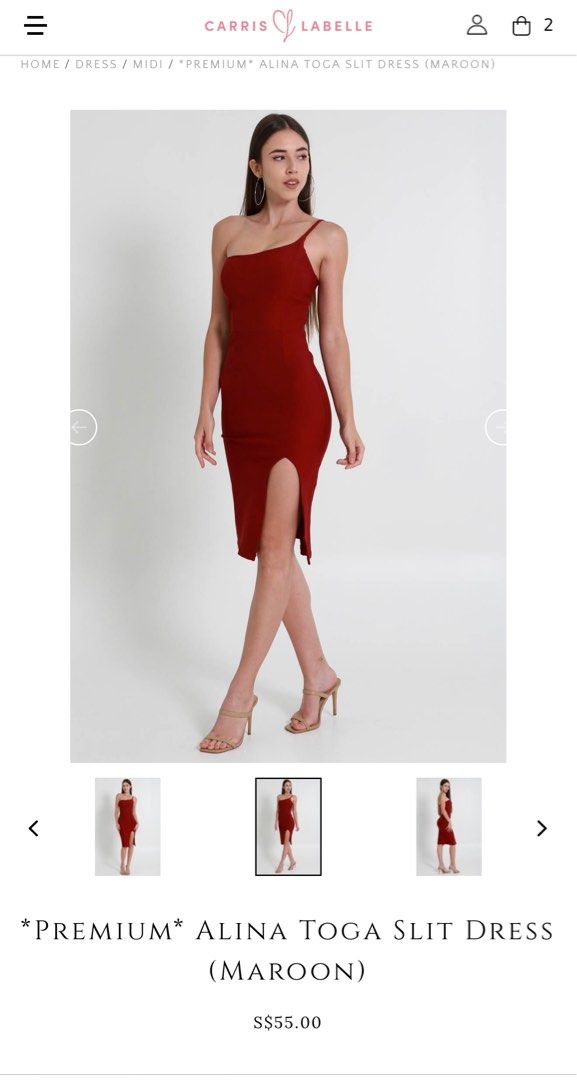 Carrislabelle *Premium* Alina Toga Slit Dress (Maroon), Women's Fashion ...