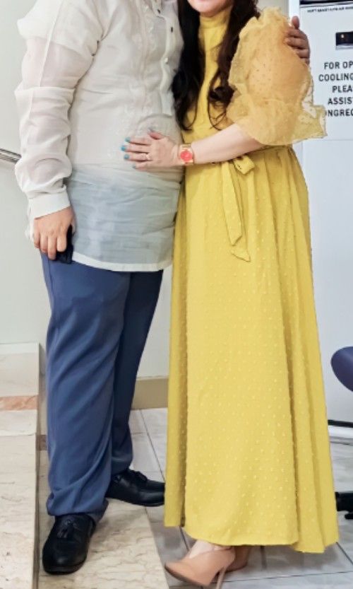 Classy Swiss Dot Long Dress/Filipiniana Dress, Women's Fashion, Dresses ...