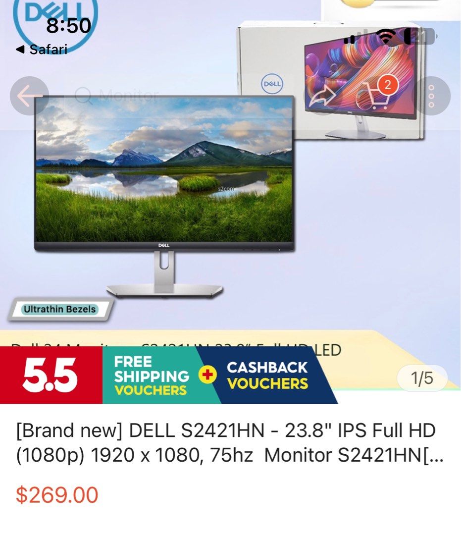 DELL S2421HN 24" inch FHD IPS Bezeless design Monitor 2x HDMI Ports ...