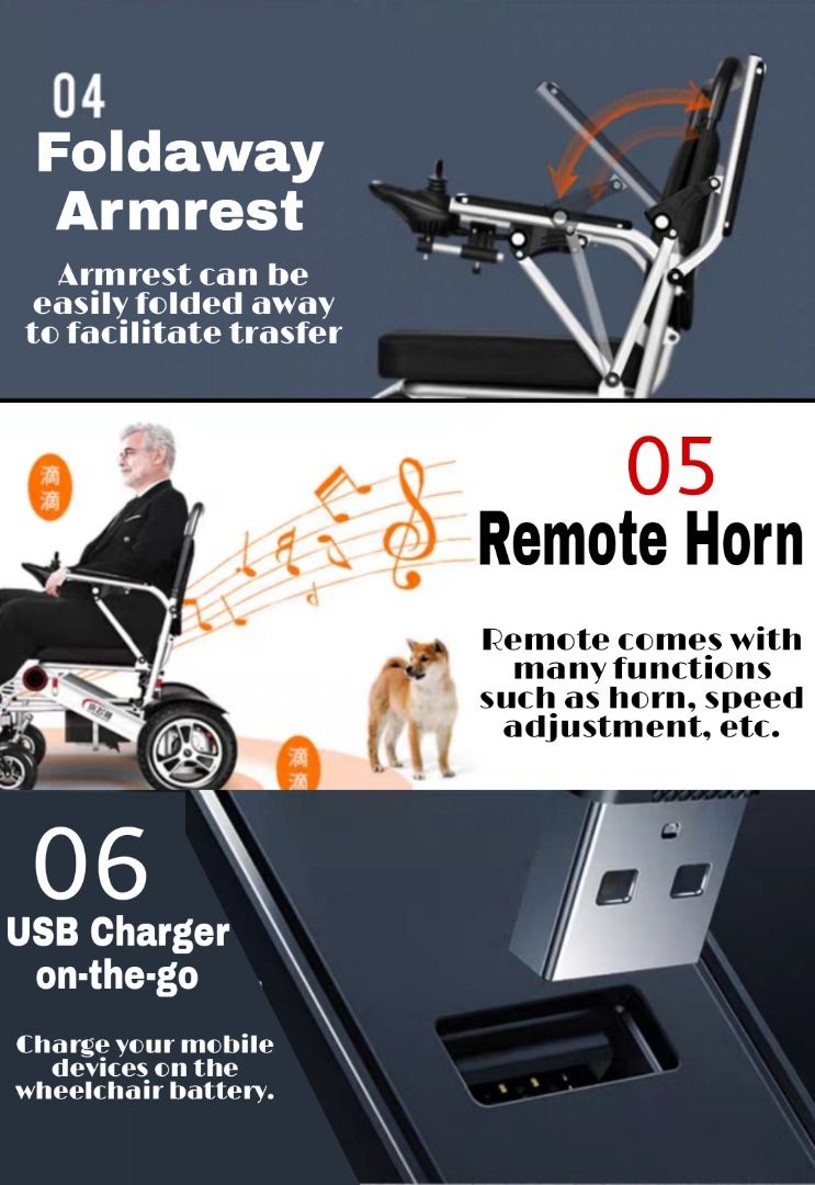 Electric wheelchair Recliner foldable power motorised Bluetooth ...