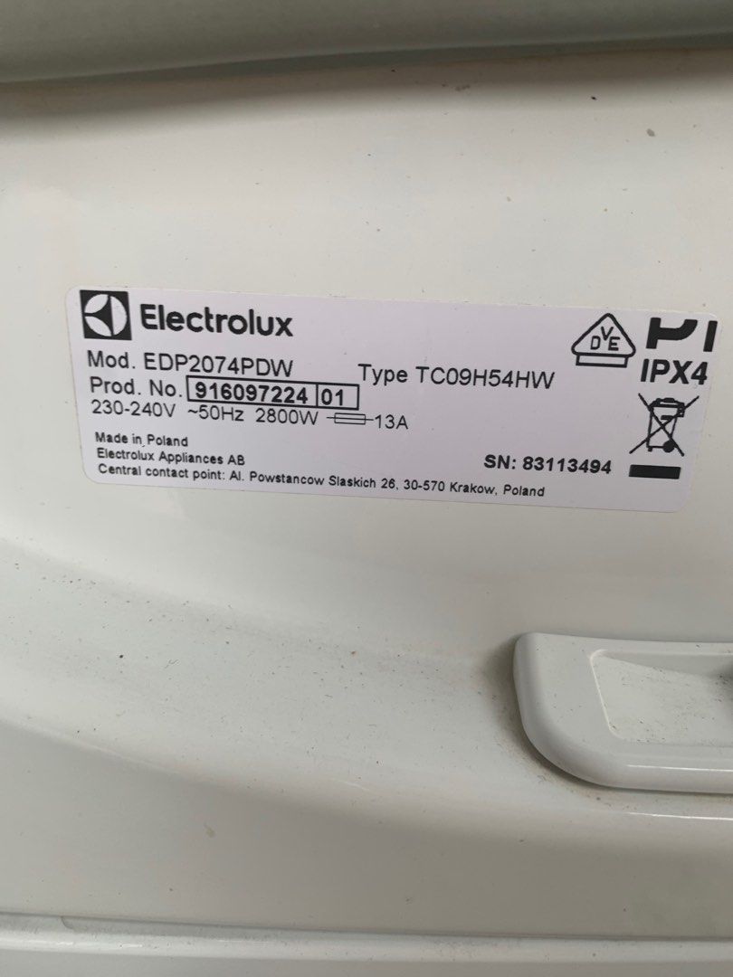 Electrolux 7KG Condenser Dryer , TV & Home Appliances, Washing Machines and Dryers on Carousell