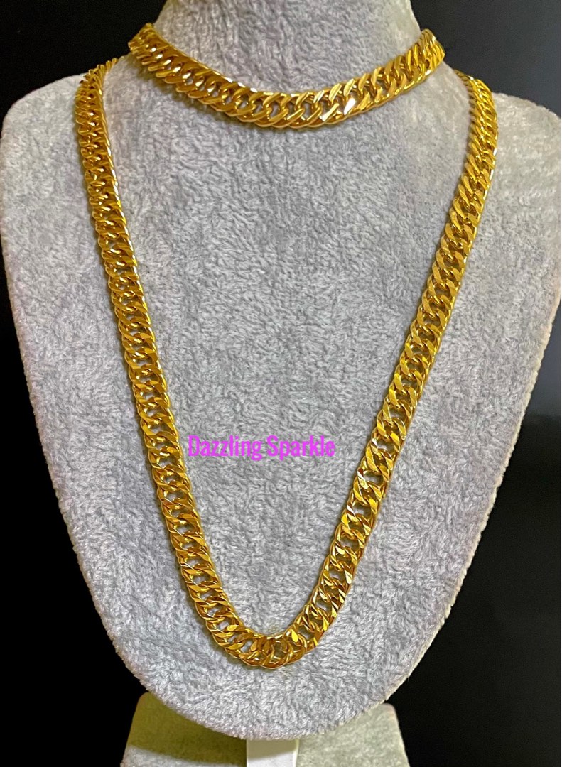Flat lipan /Bangkok premium 999.9 /916 Gold plated Long Necklace with ...