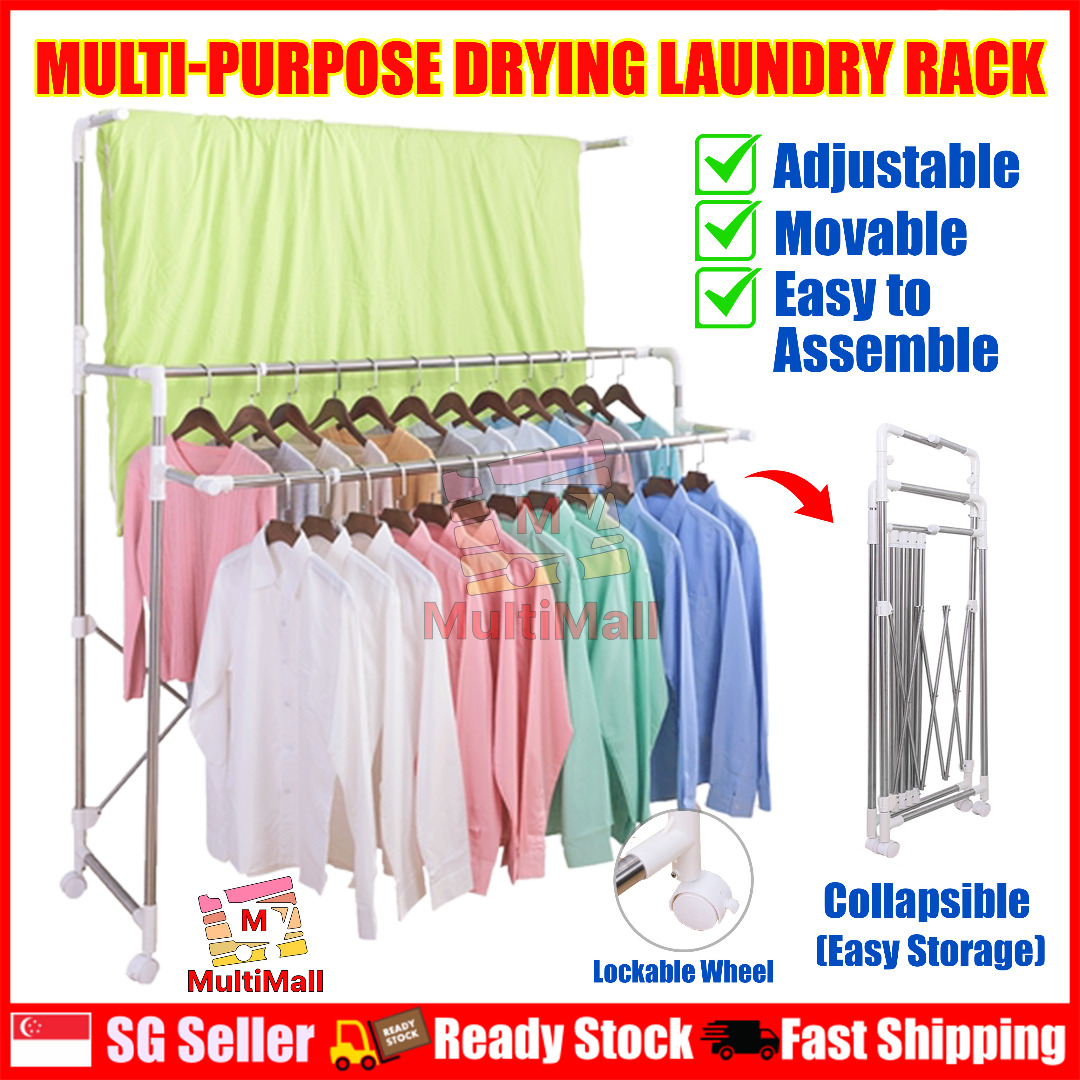 Foldable Laundry Drying Rack 2M (4 Poles) - Stainless Steel Retractable ...