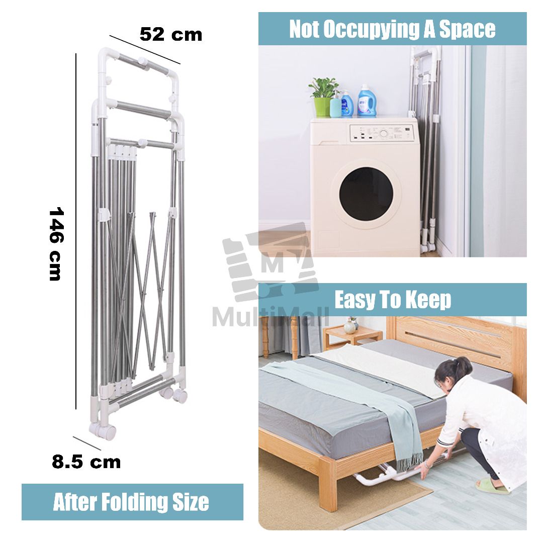 Foldable Laundry Drying Rack 2M (4 Poles) - Stainless Steel Retractable ...