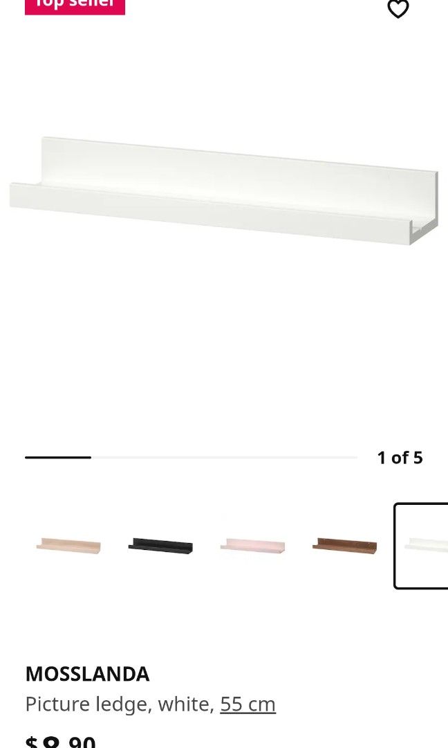 IKEA MOSSLANDA Picture ledge, white, 55 cm, Furniture & Home Living ...