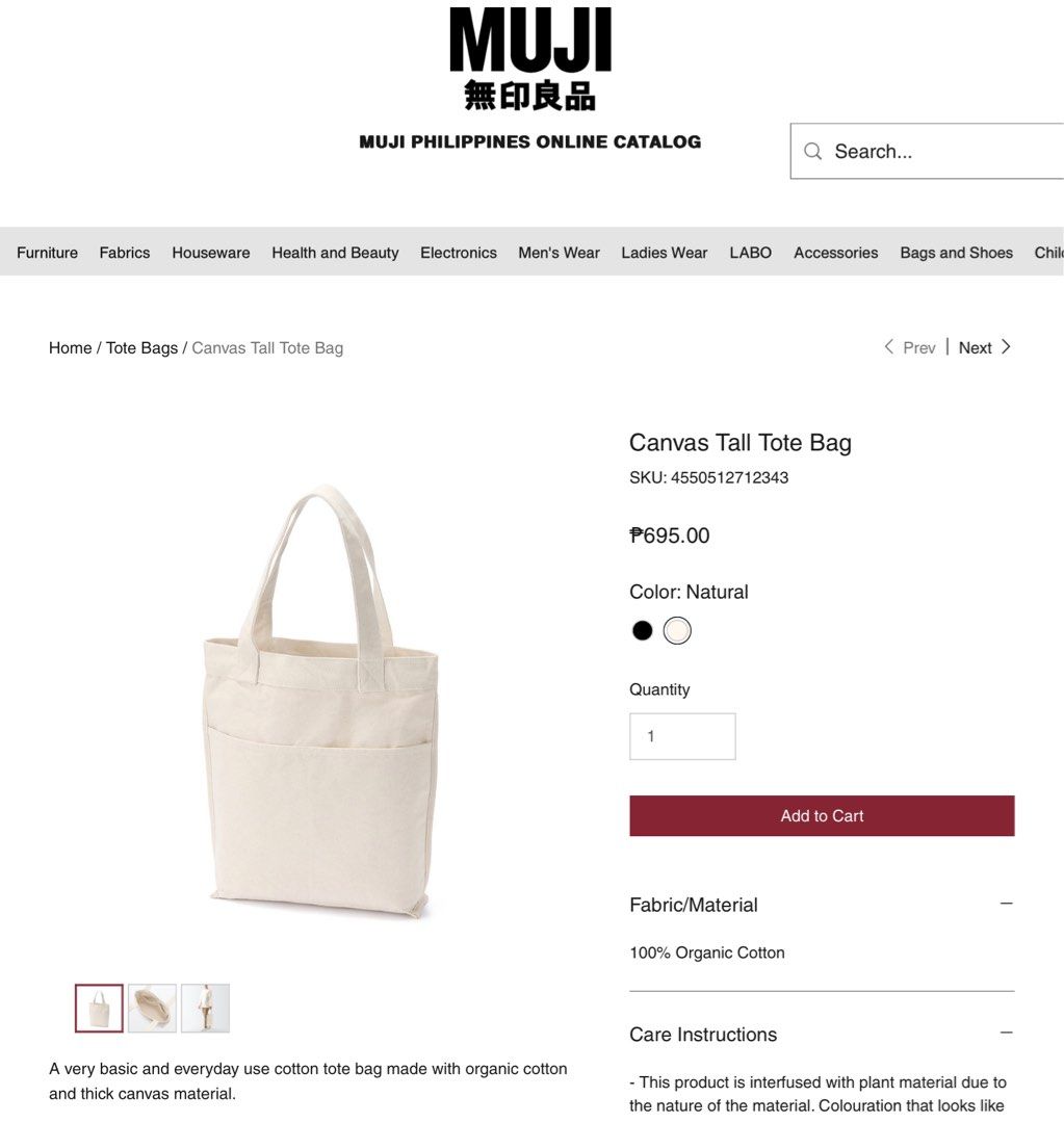 muji tote bag, Women's Fashion, Bags & Wallets, Tote Bags on Carousell