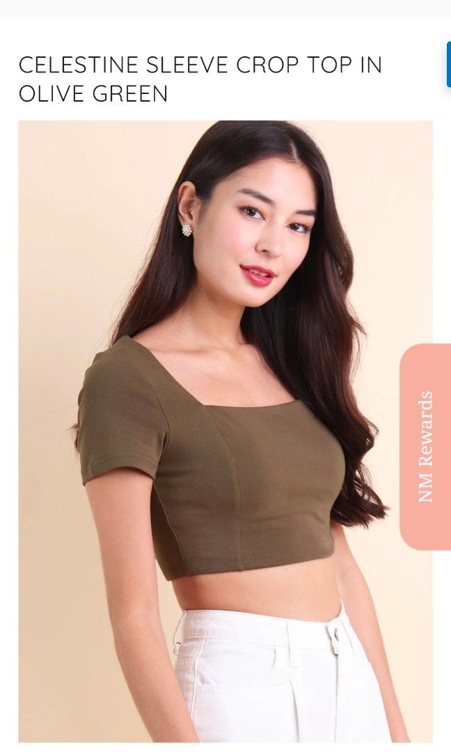 Neonmello Celestine Sleeve Crop Top in Olive Green, Women's Fashion, Tops, Shirts on Carousell