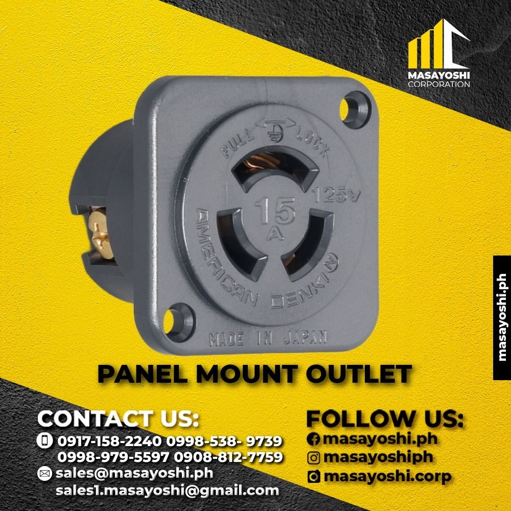 panel mount outlet, 2-Pole 3-Wire Grounding 15A 125V, black, Commercial ...