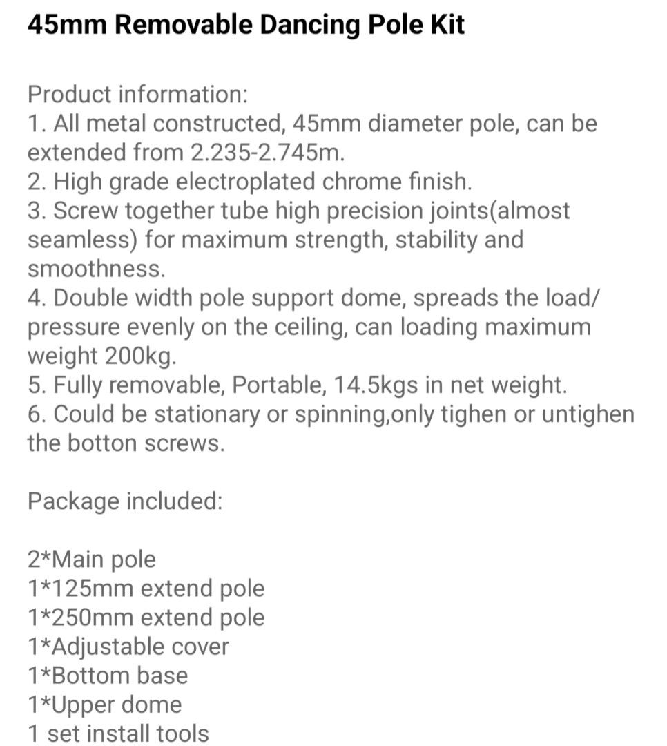 Pole dancing pole gold 45mm - free delivery, Sports Equipment, Other ...