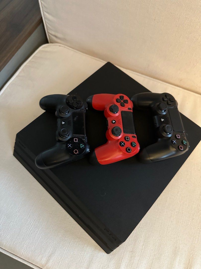 PS4 pro 1TB + 3 controllers and game library, Video Gaming, Video Game ...