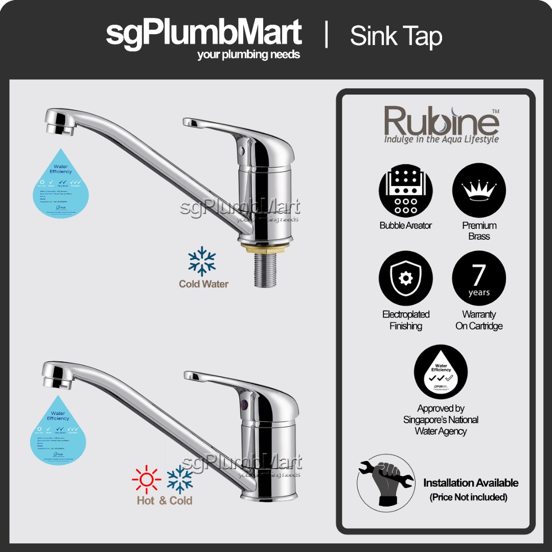 Rubine Platino Sink Cold Tap/Mixer Tap Kitchen Table Top Faucet 360 ...
