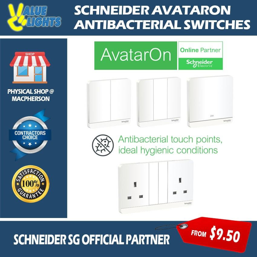 Schneider AvatarOn Antibacterial White Switch Socket Anti Bacteria, TV ...