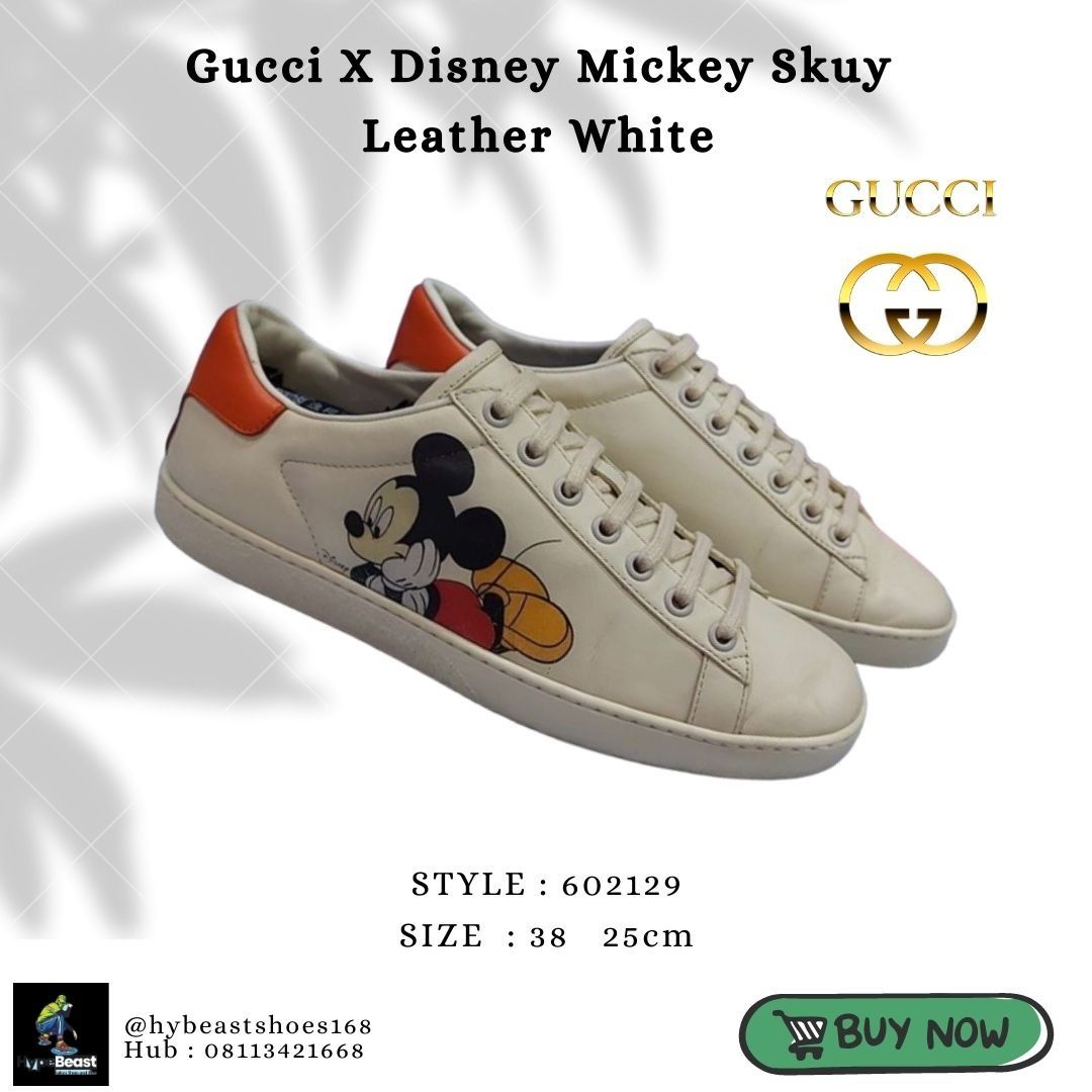 Sepatu Gucci 602129 X Disney Mickey skuy Leather White Ukuran 38(25cm ...