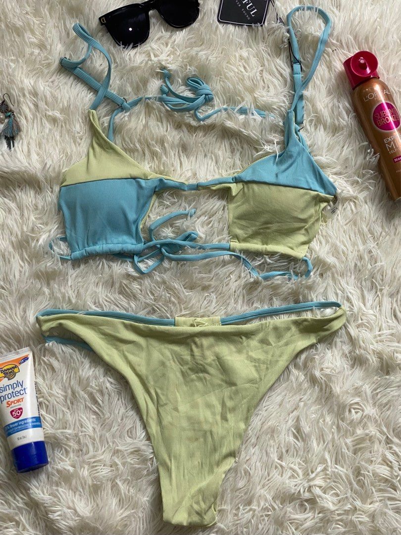 Sky & Tea Two-Tone 2 piece Swimsuit Swimwear, Women's Fashion, Swimwear ...