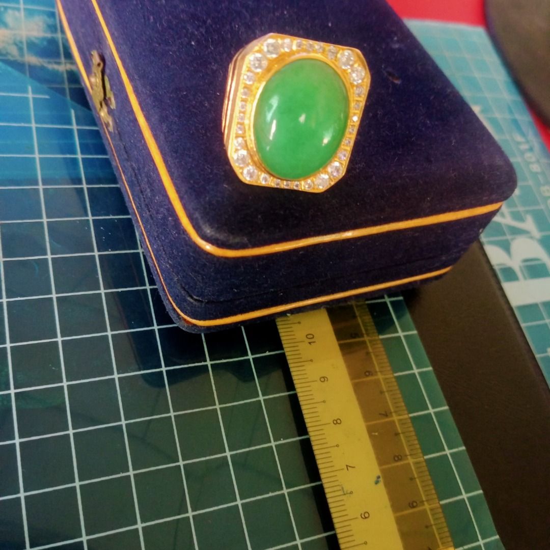 SOLID GOLD 916 RING WITH NATURAL WHITE SAPPHIRES WITH " FEI CUI " JADE ...