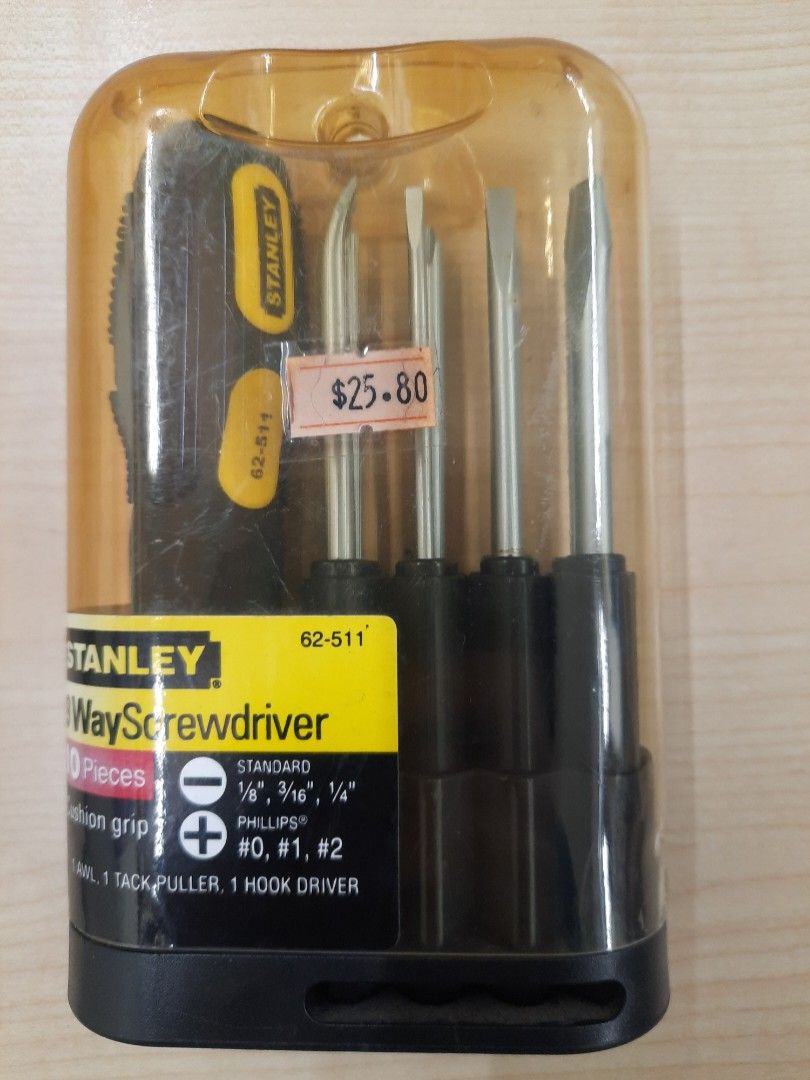 Stanley 9 Way Screwdriver (standard 1/8", 3/16", 1/4" phillips #0, #1 ...