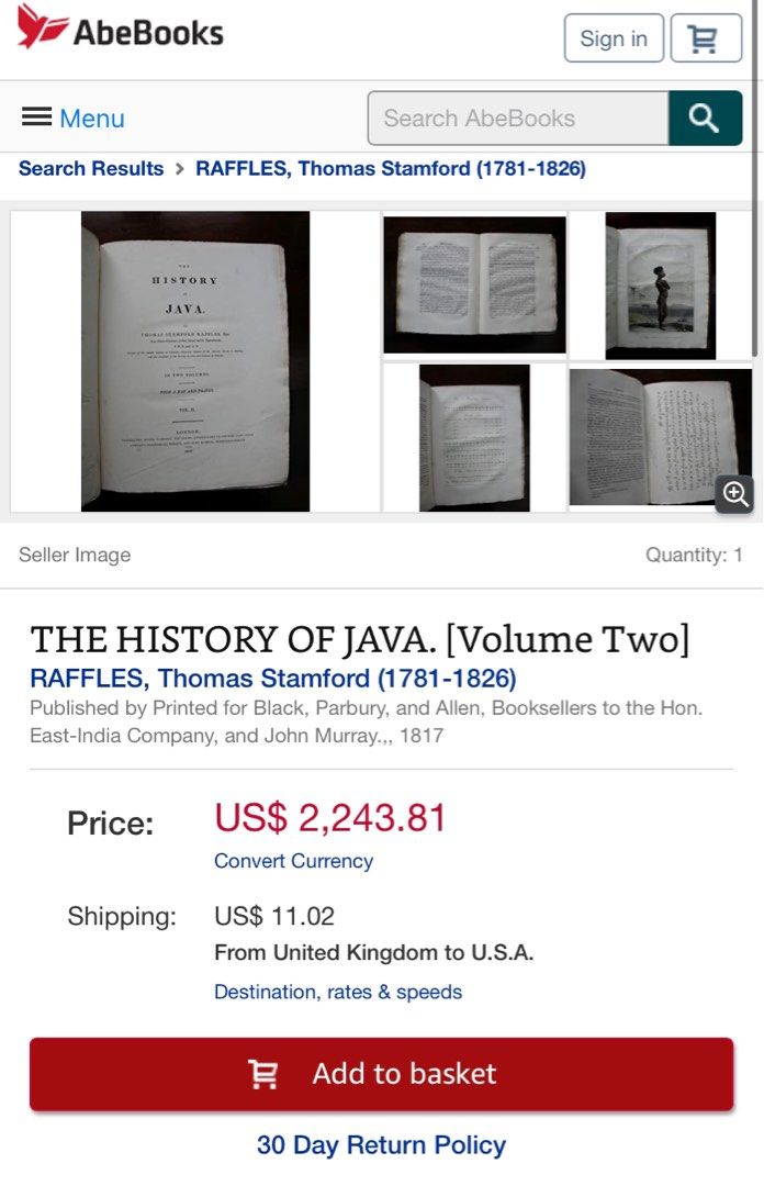 The History of Java by Sir Thomas Stamford Raffles (Antique book, 1st ...