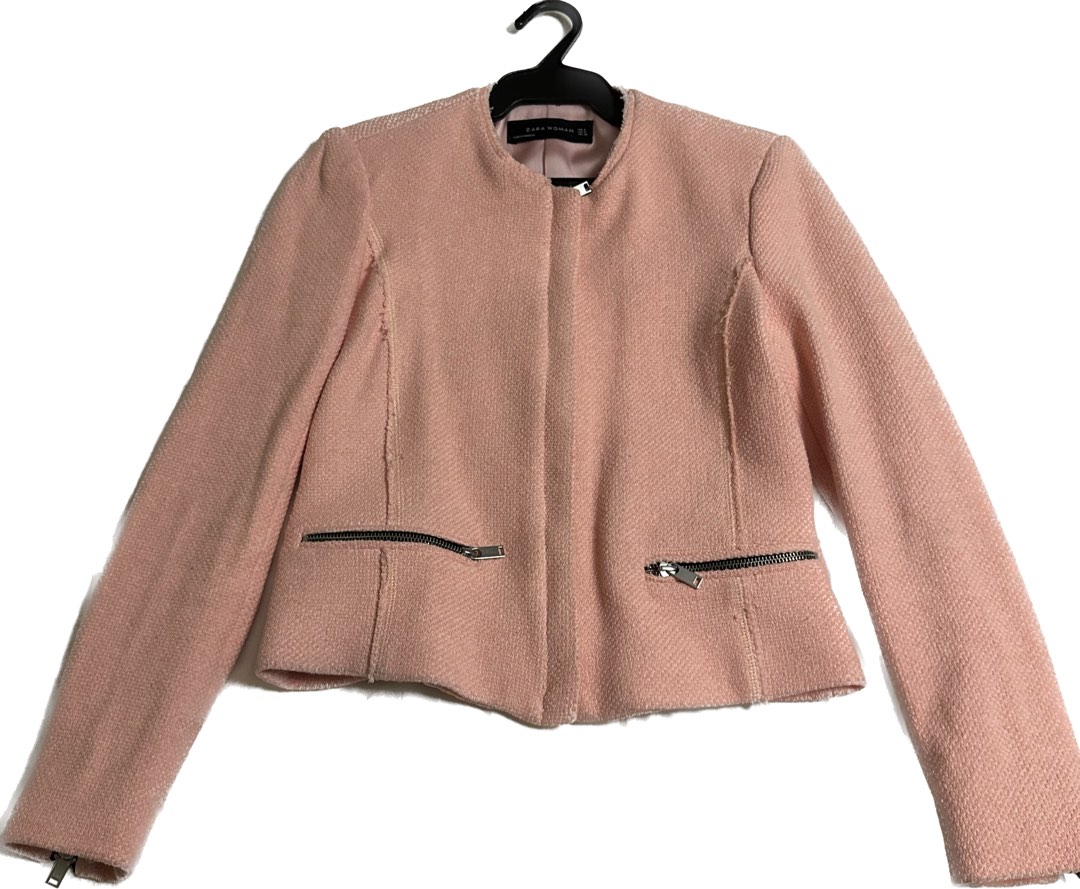 Zara Pink Tweed Blazer, Women's Fashion, Coats, Jackets and Outerwear ...