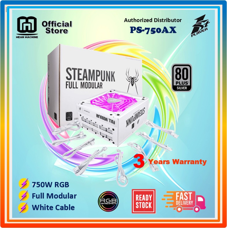 1ST PLAYER 750W White RGB PSU 80+ Silver Full Modular with White ...