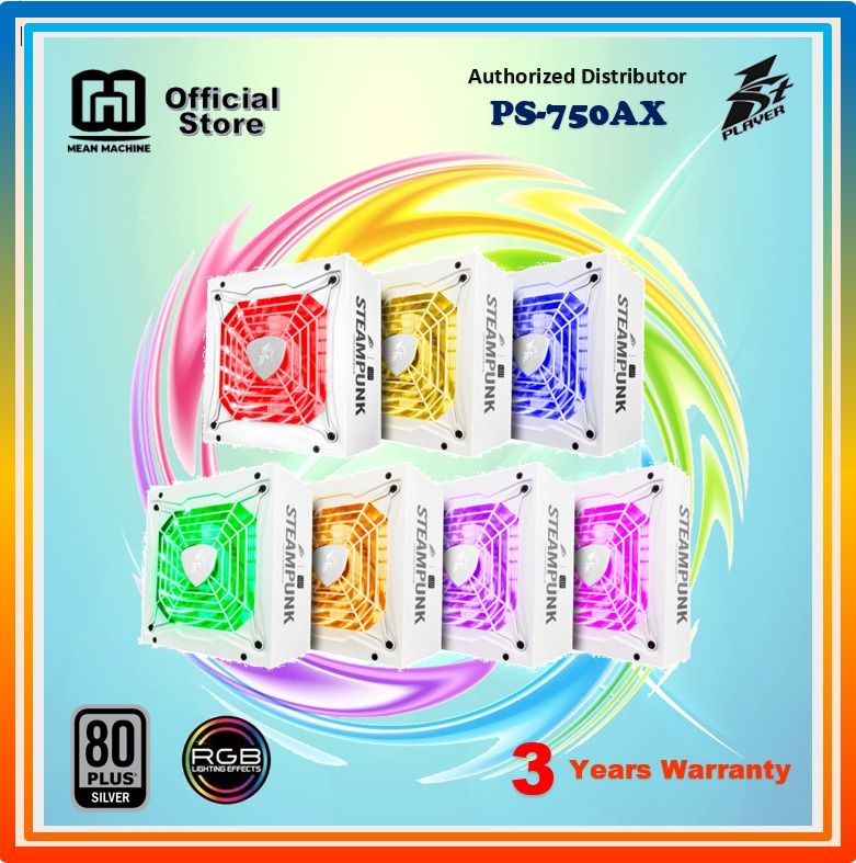 1ST PLAYER 750W White RGB PSU 80+ Silver Full Modular with White ...