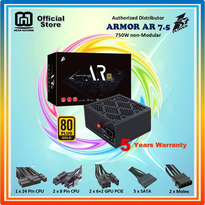 1ST PLAYER Armor AR7.5 750W Gaming Non Modular 80 Plus Gold Power ...