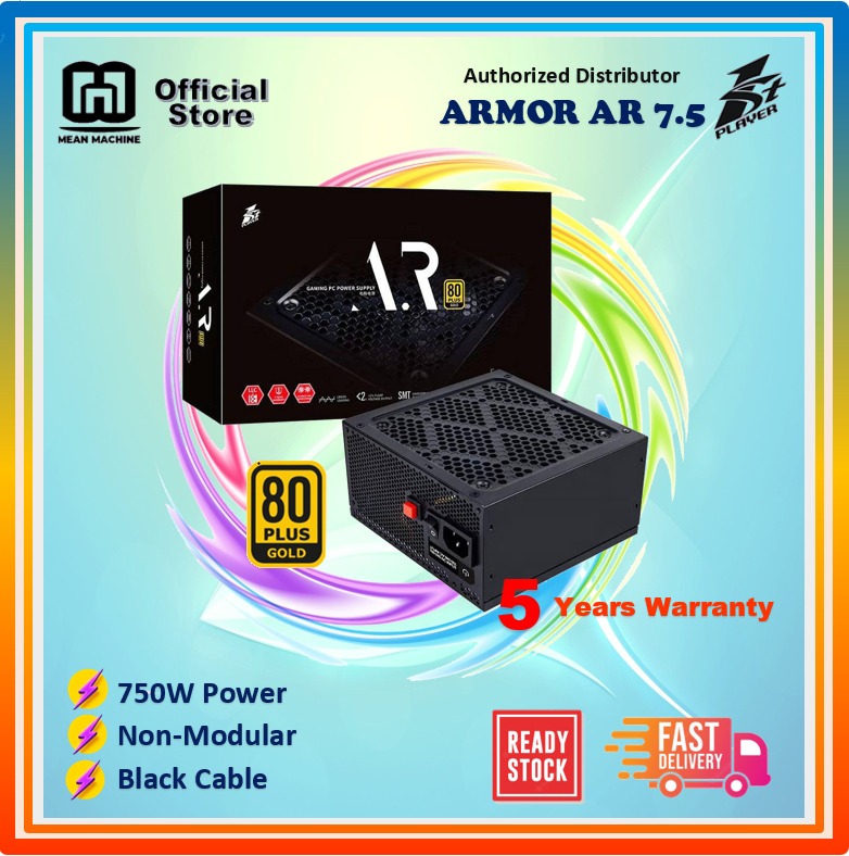 1ST PLAYER Armor AR7.5 750W Gaming Non Modular 80 Plus Gold Power Supply (Powercable) 5 Years ...