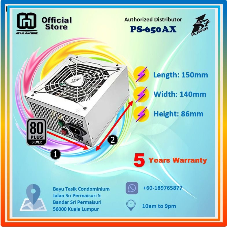 1ST PLAYER White RGB PSU 650W 80+ Silver Full Modular with White ...
