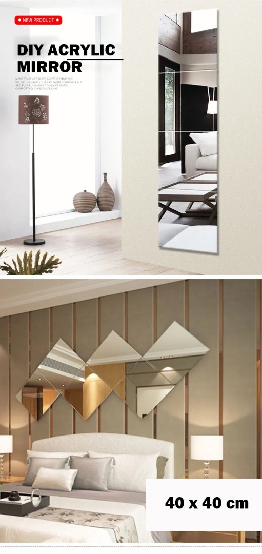 40x40 cm mirror tiles (set of 4), Furniture & Home Living, Home Decor ...