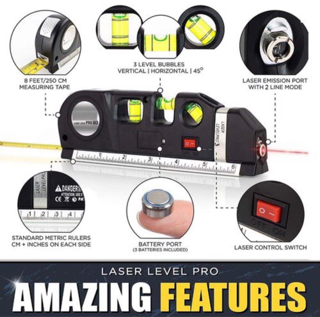 4 IN 1 FIXIT LEVEL PRO 3 LASER LEVEL Multifunctional Measurement Tools ...