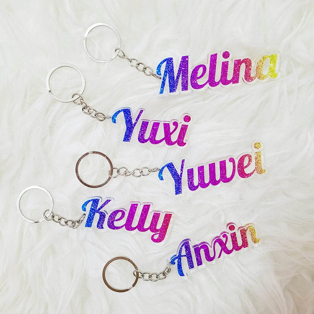 Acrylic Name Keychains - Glitter Rainbow - Personalized Kids Birthday ...