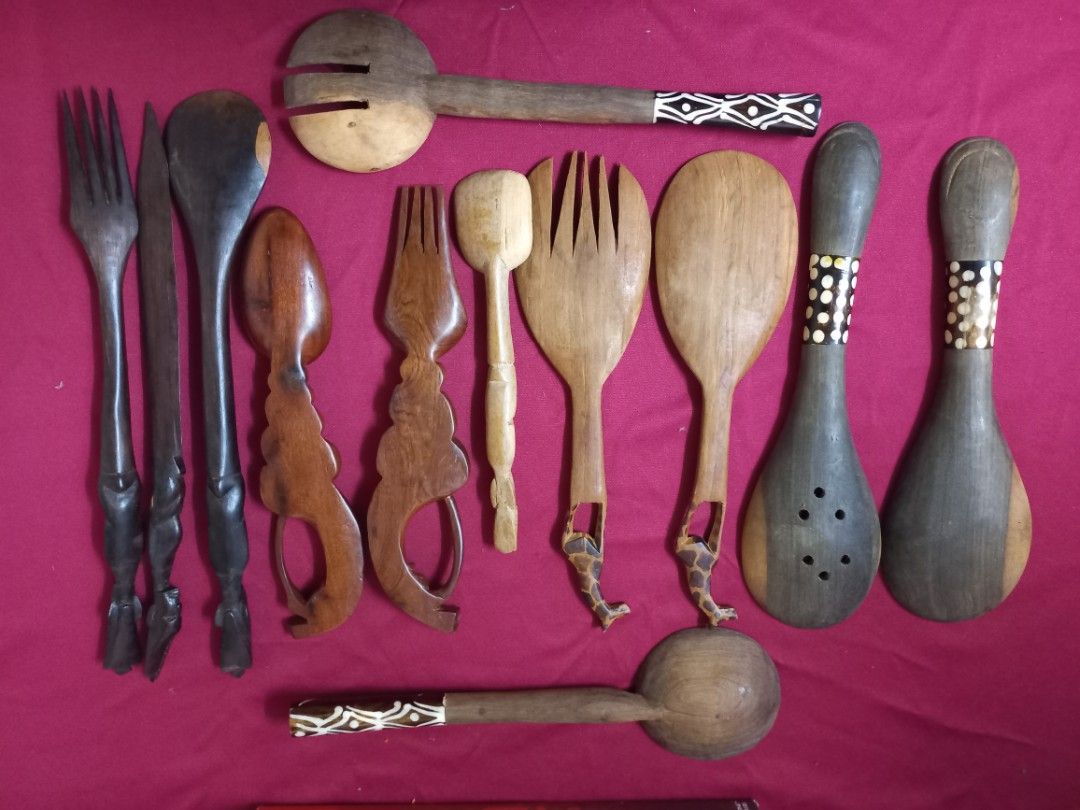 African Wooden Decorative Cutlery Set Vintage, Hobbies & Toys ...