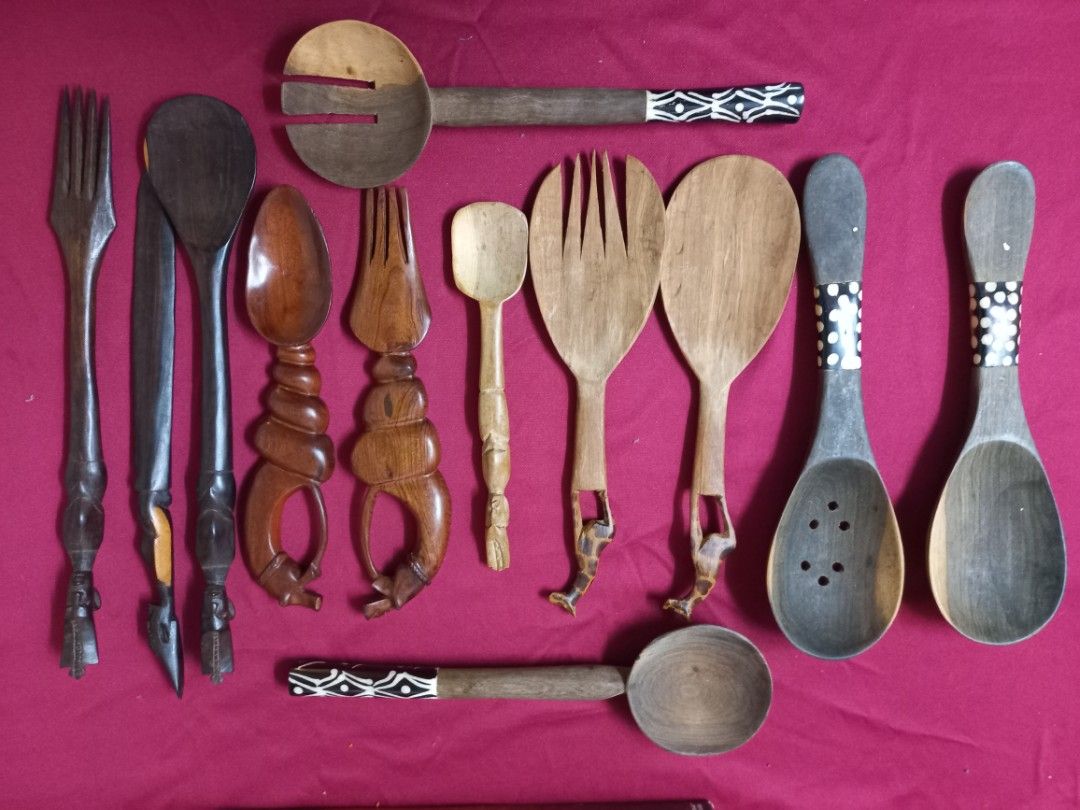 African Wooden Decorative Cutlery Set Vintage, Hobbies & Toys ...