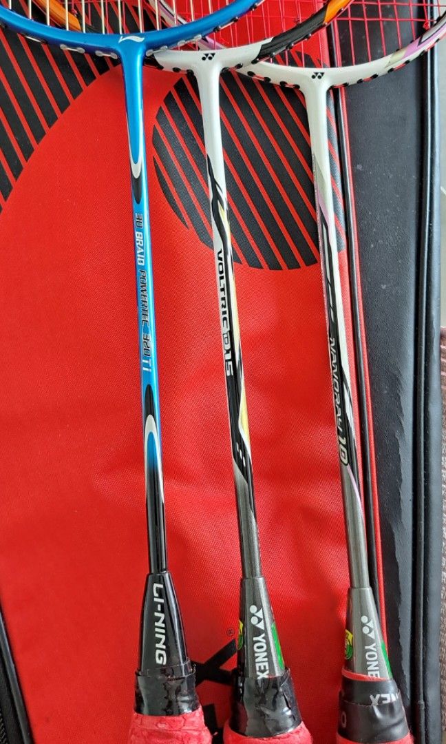 Many Badminton Racquets. Yonex Voltric, Nanoray, Li-Ning Powertec, Apac ...