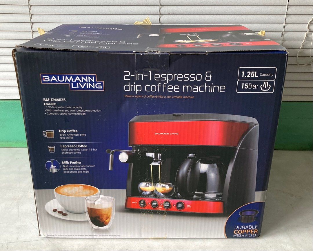 Baumann Living 2-in-1 Espresso & Drip Coffee Machine, TV & Home ...